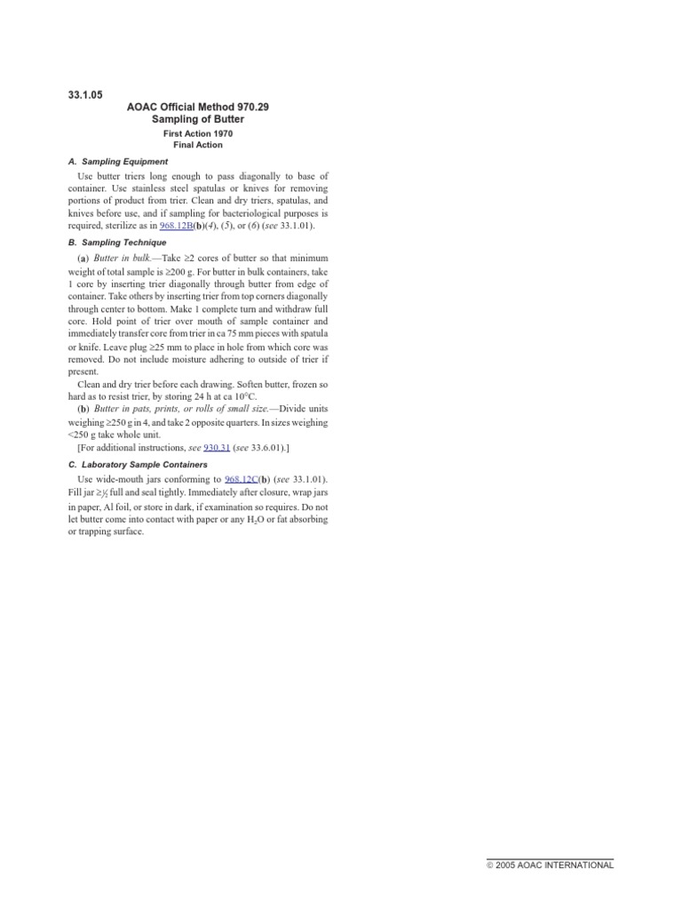 Butter Sampling Method 970.29 Guide | PDF