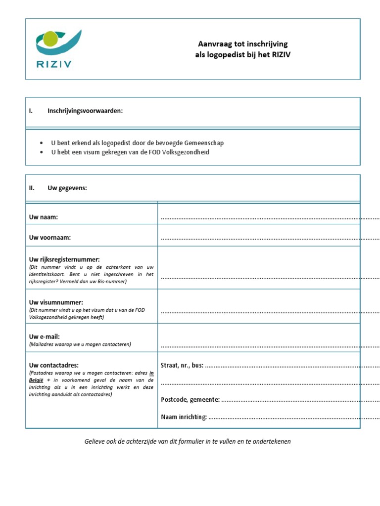 Formulier Logopedisten Inschrijving Riziv | PDF