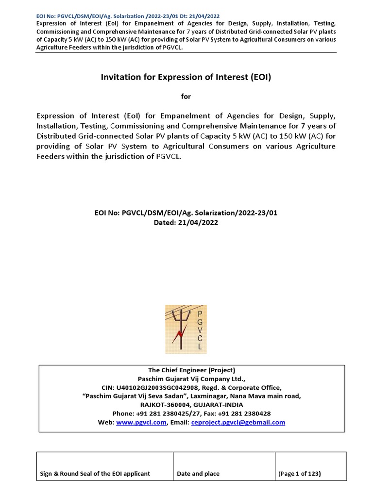 SKY EOI - Document - SPV - Ag. Conn | PDF | Solar Power | Photovoltaic ...