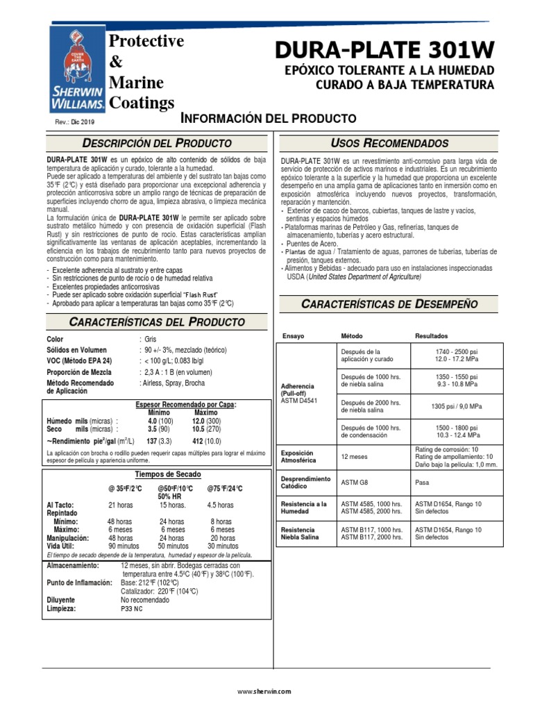 Epóxico DURA-PLATE 301W: Tolerante a Humedad | PDF | Agua | Acero