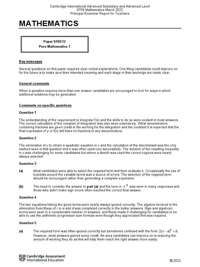 Paper 9709/12 Pure Mathematics 1 | PDF | Force | Equations