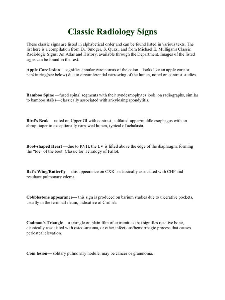 Classic Radiology Signs | Download Free PDF | Medical Specialties ...