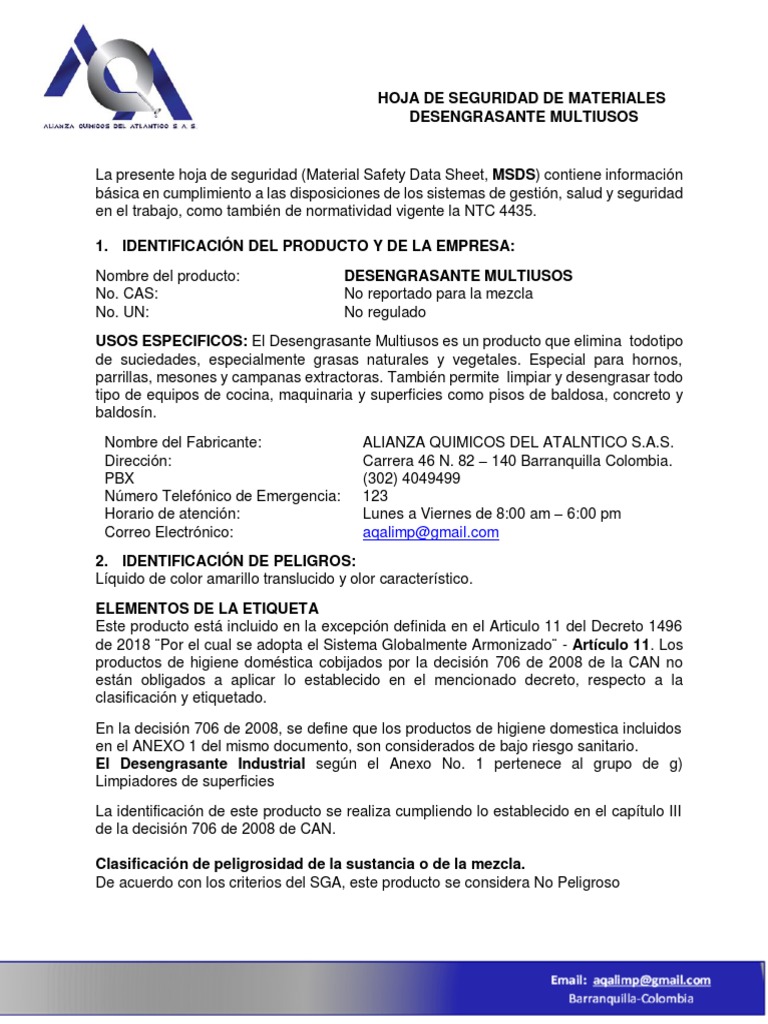 10-Hoja de Seguridad Desengrasante Multiusos | PDF | Agua | Incendios