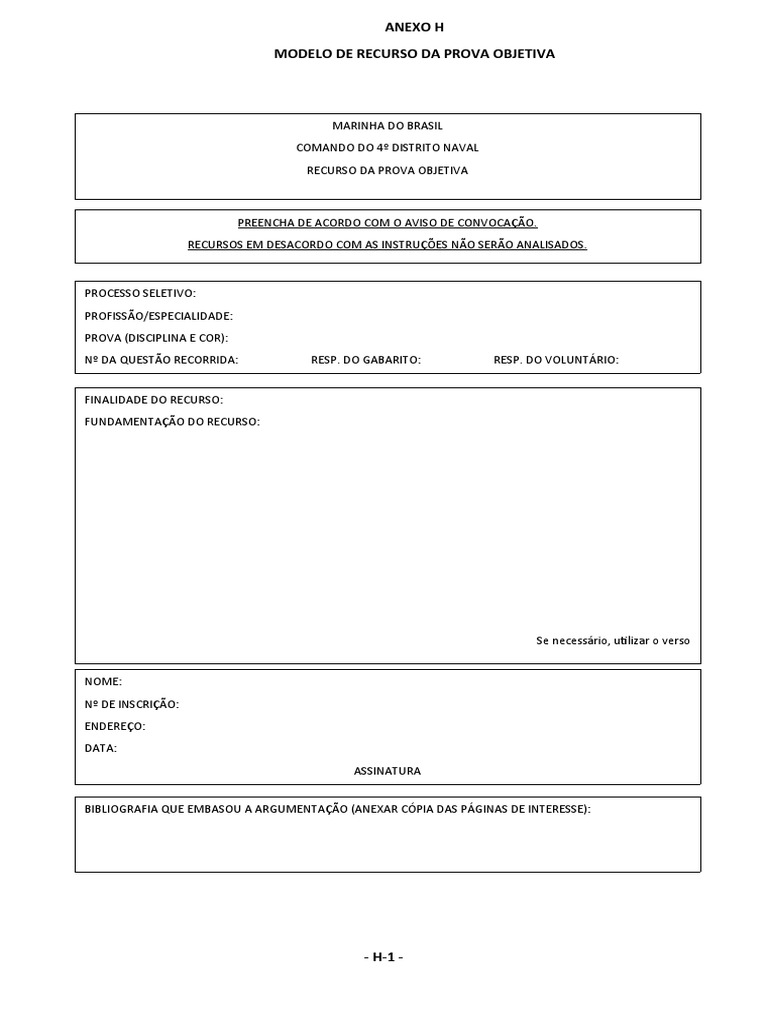 09-Anexo H - Modelo Recurso Prova Objetiva | PDF