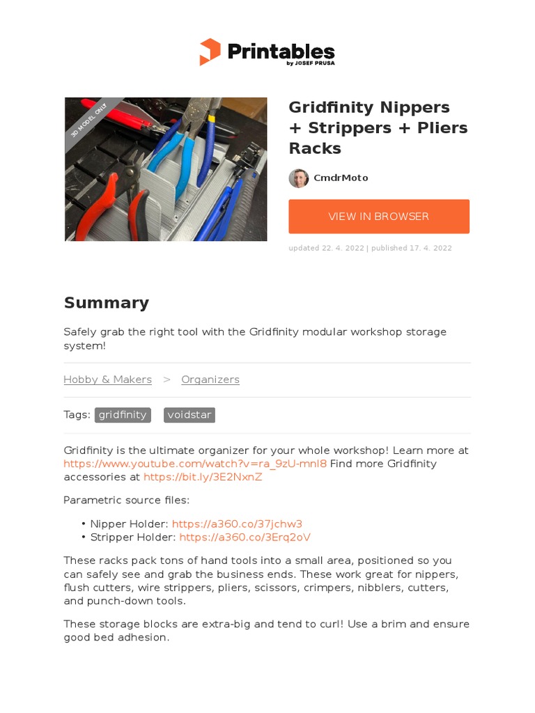 Gridfinity Nippers Strippers Pliers Racks | PDF