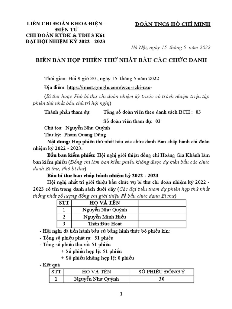 Bien Ban Hop Phien Thu Nhat - OK | PDF