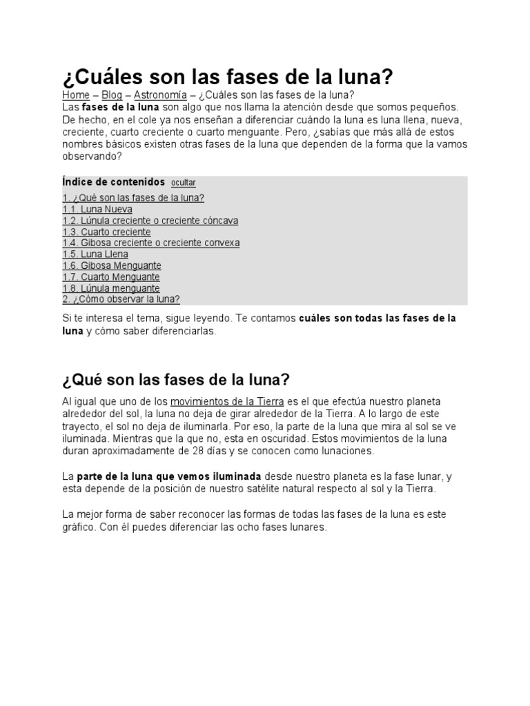 Cuáles Son Las Fases de La Luna | PDF | Luna | Astronomía