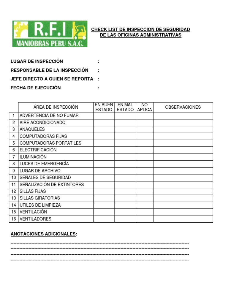 Check List de Inspección de Seguridad de Las Oficinas Administrativas | PDF
