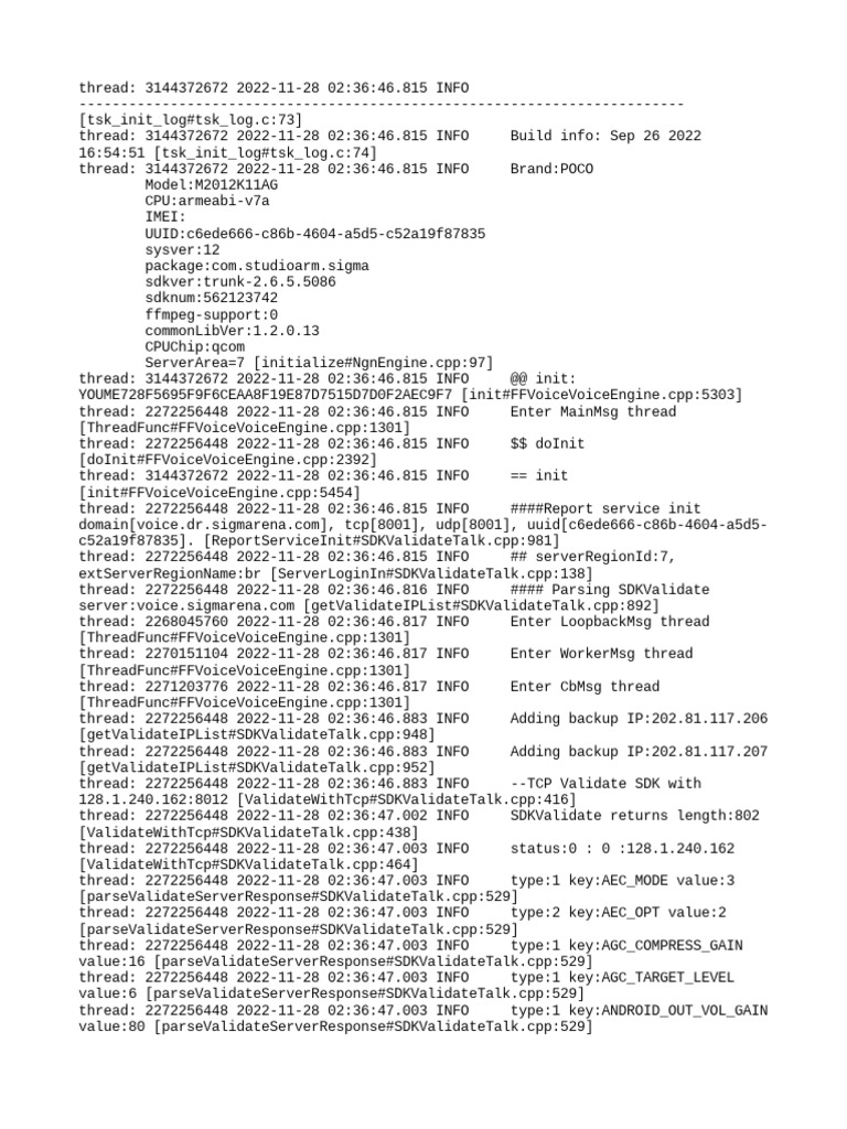 Log Details of Audio SDK Initialization and Configuration | PDF | Data Transmission | Cyberspace