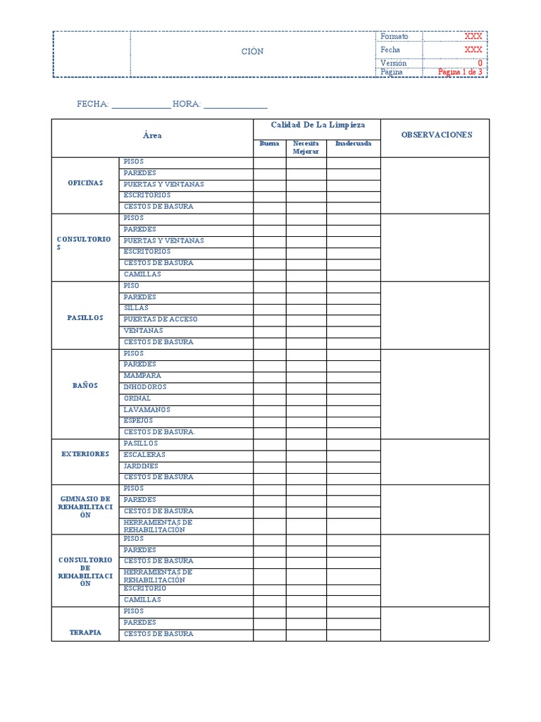 Bitacora de Limpieza | PDF
