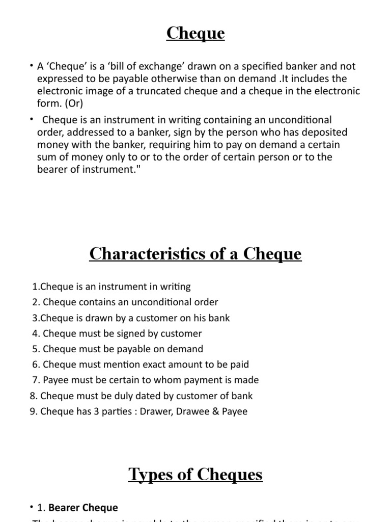 Understanding the Types and Characteristics of Cheques | PDF | Cheque ...