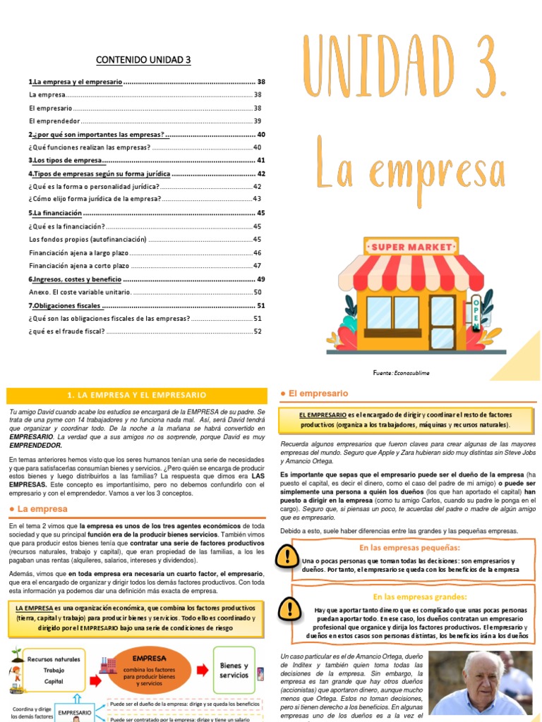Unidad 3. La Empresa | PDF | Iniciativa empresarial | Pequeñas y medianas empresas