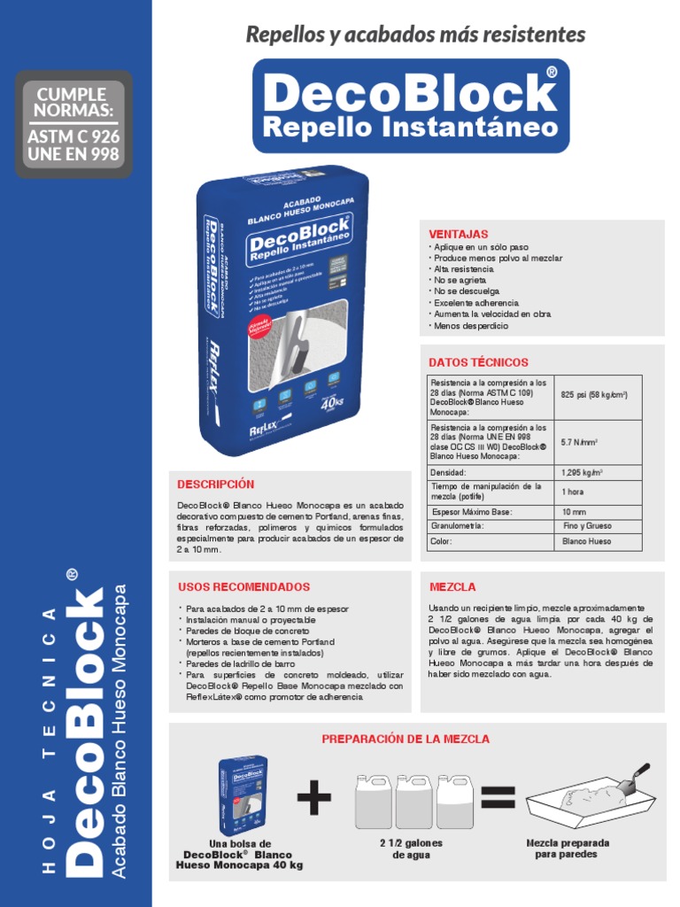 HojaTecnica DecoBlock ACABADO BLANCO-HUESO MONOCAPA | PDF | Hormigón | Ciencias fisicas