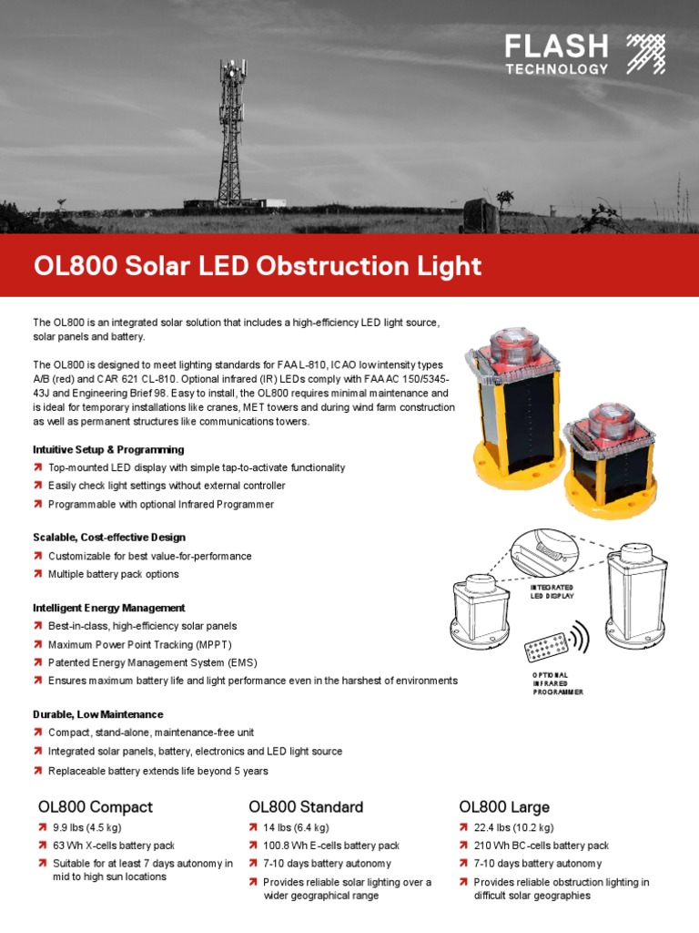 OL800 Solar LED Obstruction Light Datasheet | PDF | Light Emitting ...