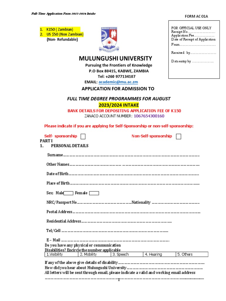2023-2024 Fulltime Application Form | PDF | Bachelor's Degree ...