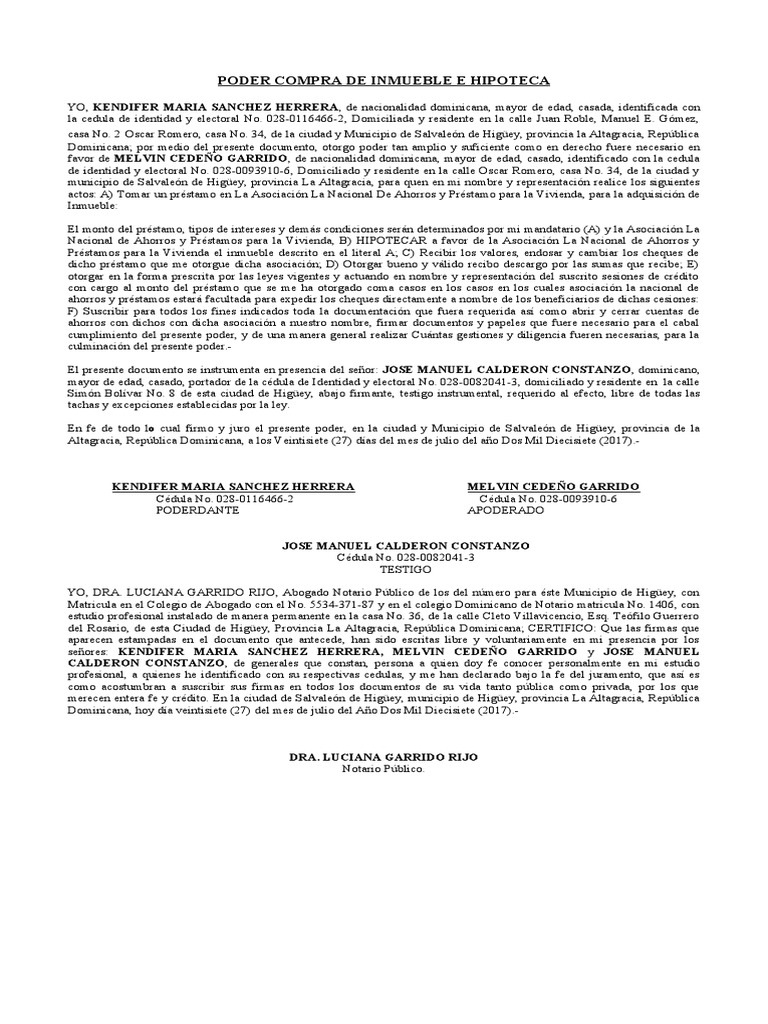 Poder para Compra e Hipoteca Inmobiliaria | PDF
