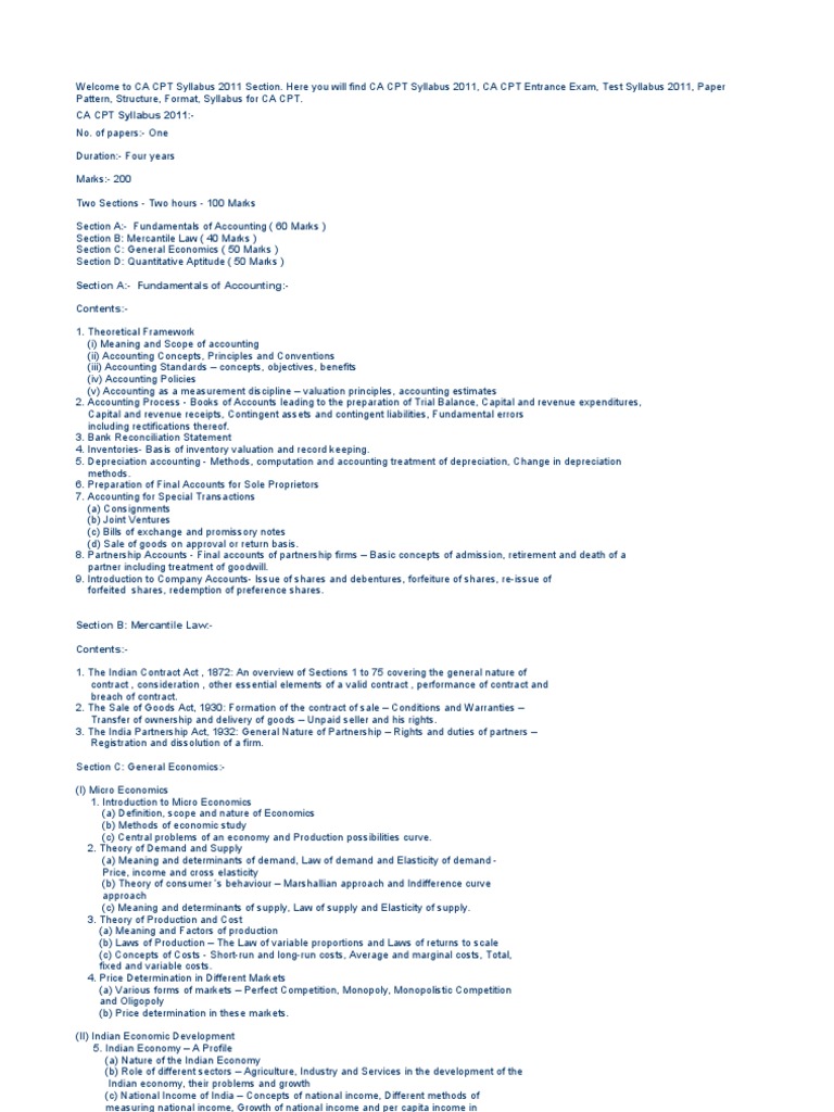 Welcome To CA CPT Syllabus 2011 Section | PDF | Supply (Economics ...