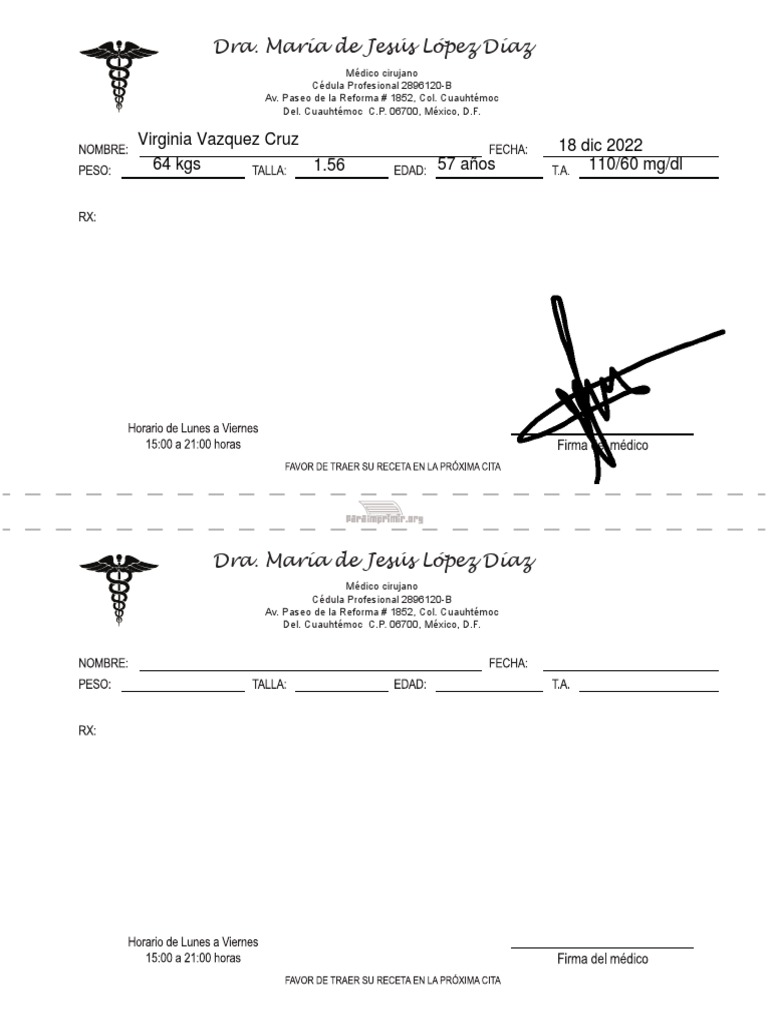 Formato de Receta Medica para Imprimir | PDF