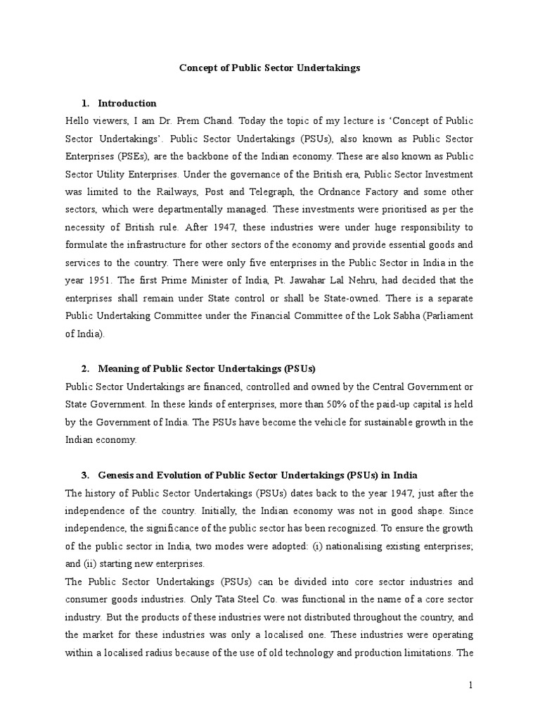 Concept of Public Sector Undertakings | PDF | State Owned Enterprise ...