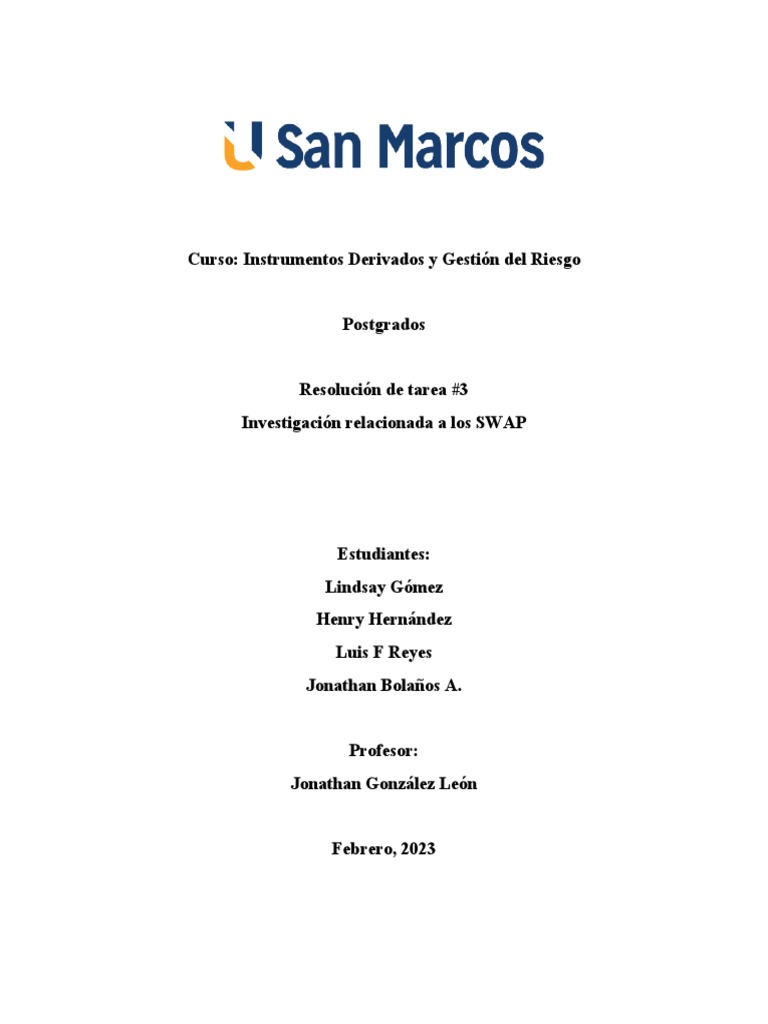 Tarea SWAPS PDF Swap Finanzas Swap De Incumplimiento Crediticio