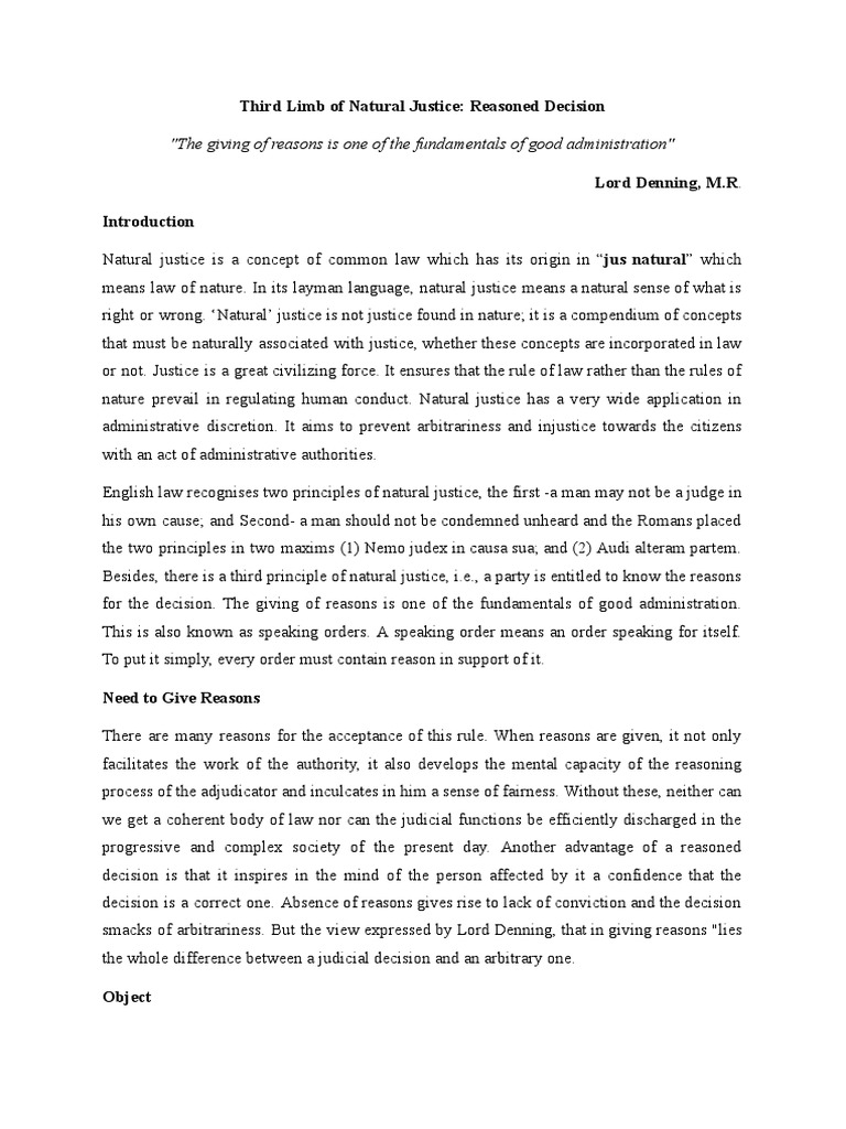 Reasoned Decisions in Natural Justice | PDF | Judgment (Law) | Reason