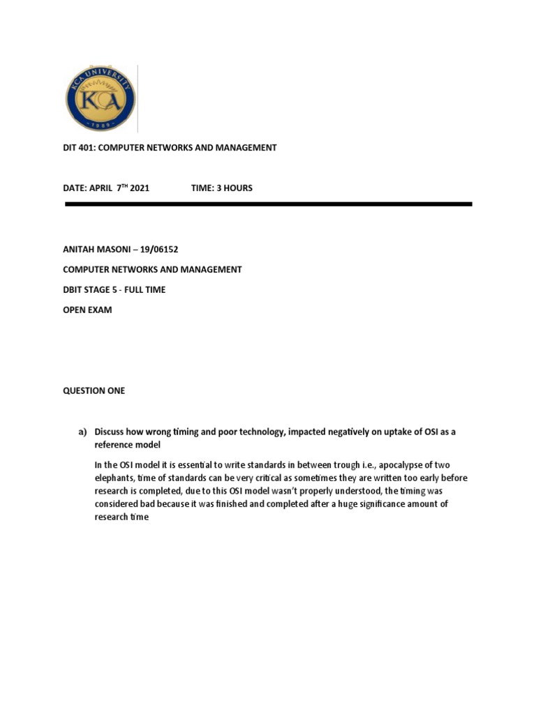 Networking Open Exam | PDF | Transmission Control Protocol | Computer Network