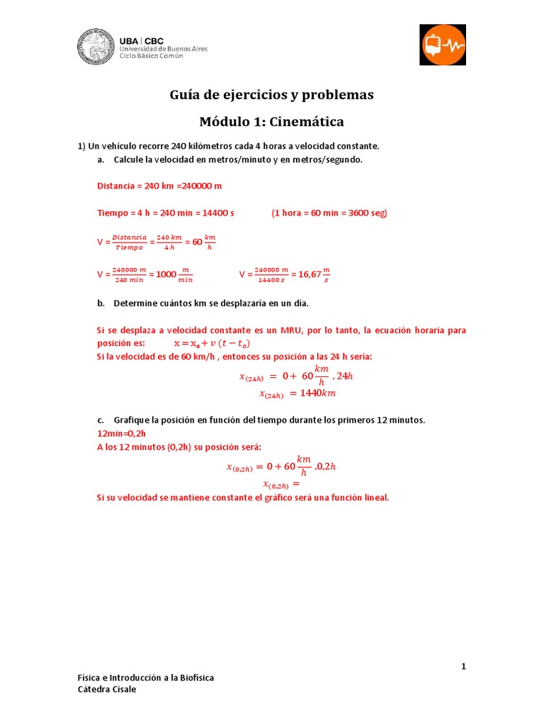 MÓDULO 1. Ejercicios Cinemática Desarrollados (Corrección Martinez Josué) | PDF | Aceleración ...