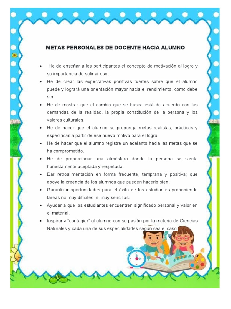 METAS PERSONALES DE DOCENTE HACIA ALUMNO | PDF