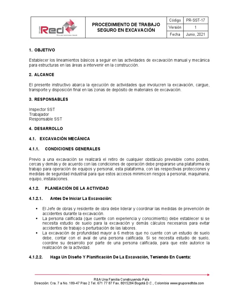 PR-SST-17 Procedimiento de Trabajo Seguro en Excavación | PDF | La ...