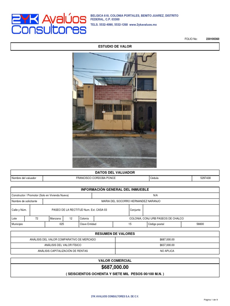 Ejemplo de Avaluo Casa Habitacion | PDF | Medición | Valoración (Finanzas)