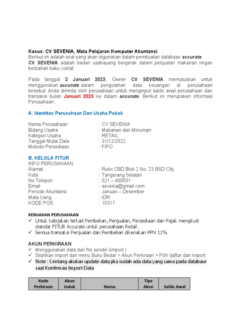 Contoh Soal Accurate 5 Dengan CV Sevenia | PDF