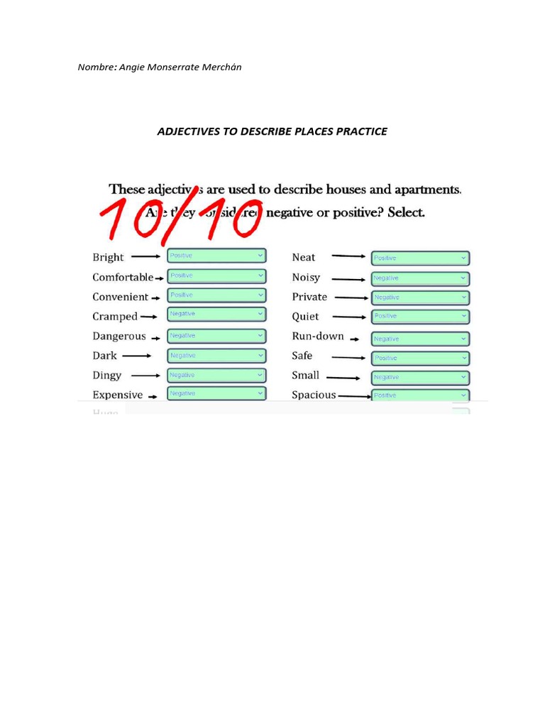 Adjectives To Describe Places Practices | PDF