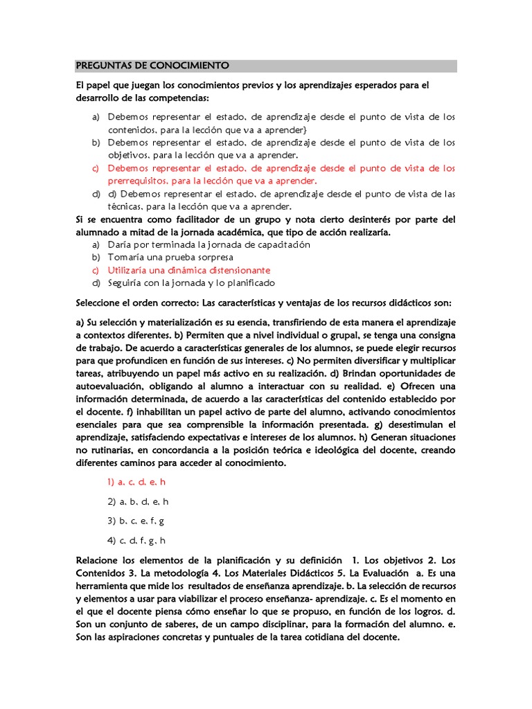 Preguntas de Conocimiento | PDF | Aprendizaje | Enseñando