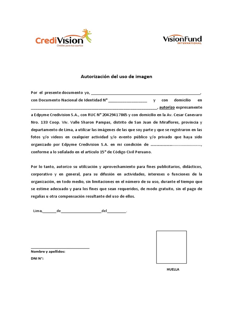 Formato de Autorización de Uso de Imagen | PDF