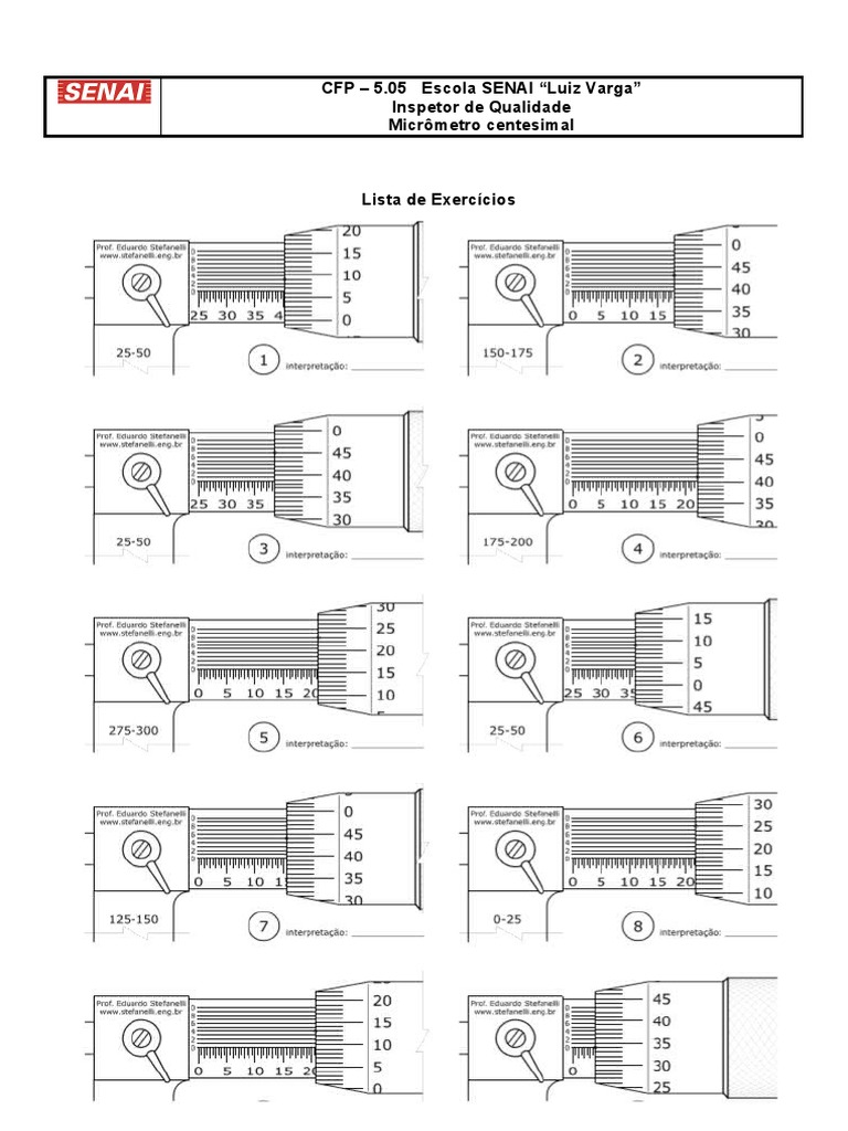 Lista de Exercícios 8 - Micrômetro Milesimal | PDF