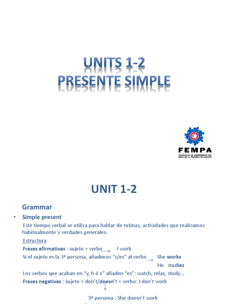 3.presente simple-UNIT 1 Y 2 | PDF