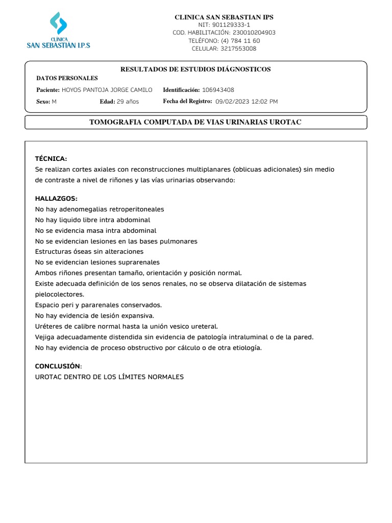UROTAC Normal: Evaluación Renal y Urinaria | PDF