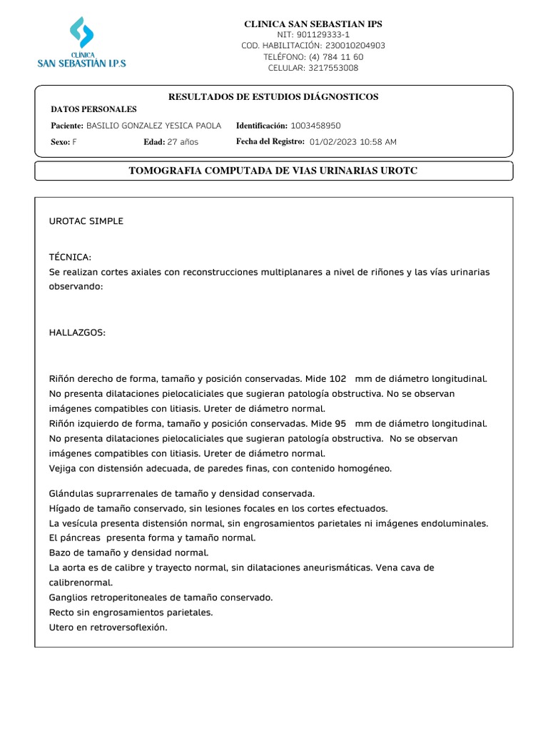 UROTAC Normal de Riñones y Vías Urinarias | PDF | Riñón | Sistema urinario