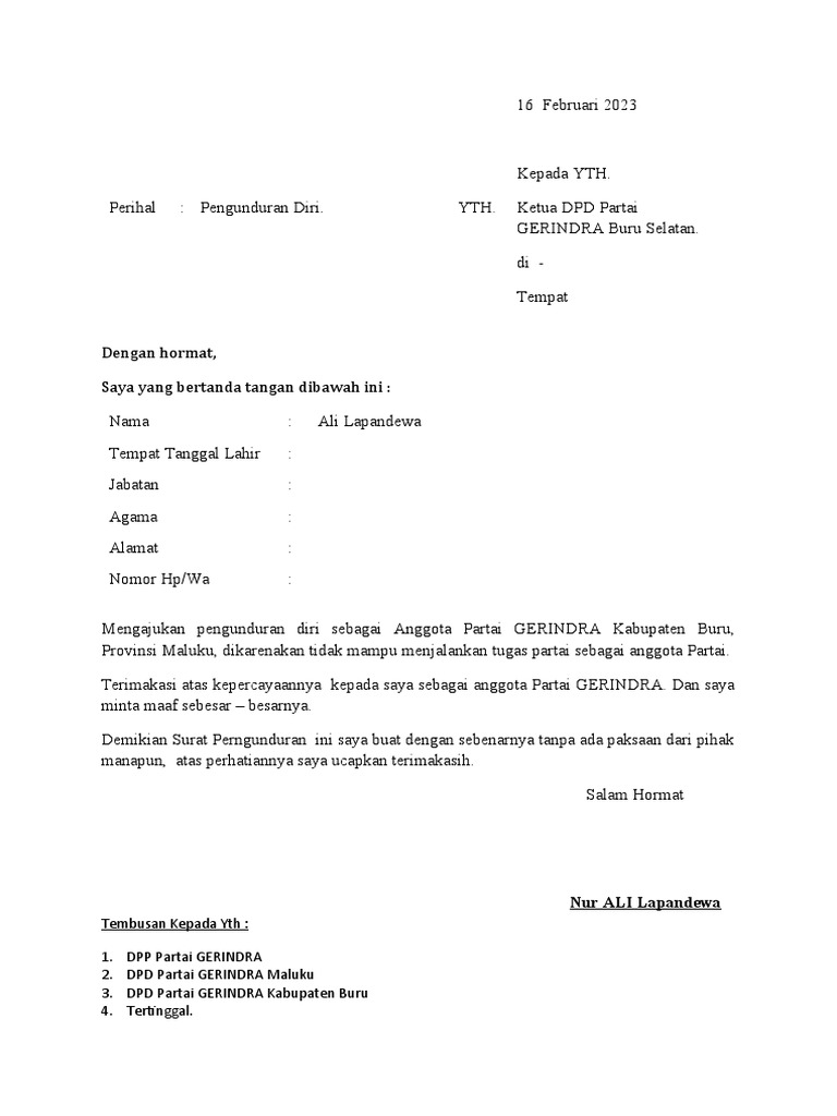 Surat Pengunduran Ali | PDF