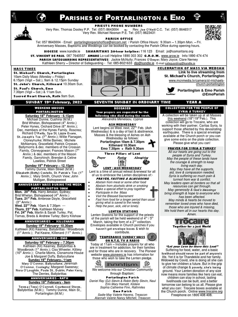Portarlington & Emo Parish Info | PDF | Lent | Christian Worship And ...