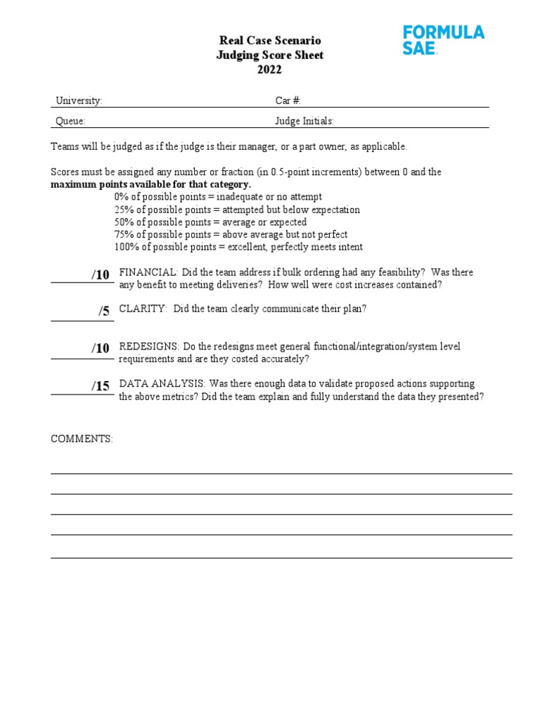 2022 Real Case Scenario Judging Score Sheet | PDF