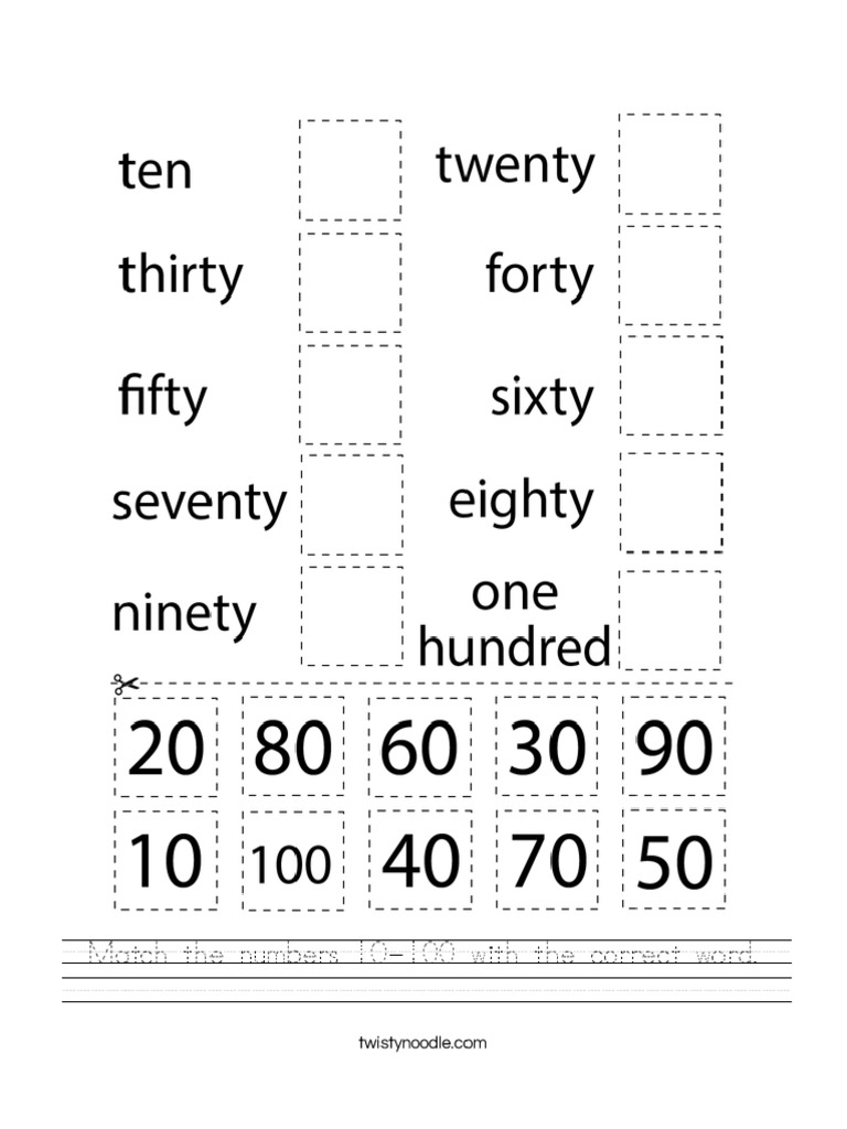 Match The Numbers 10-100 With The Correct Word Worksheet - Twisty ...
