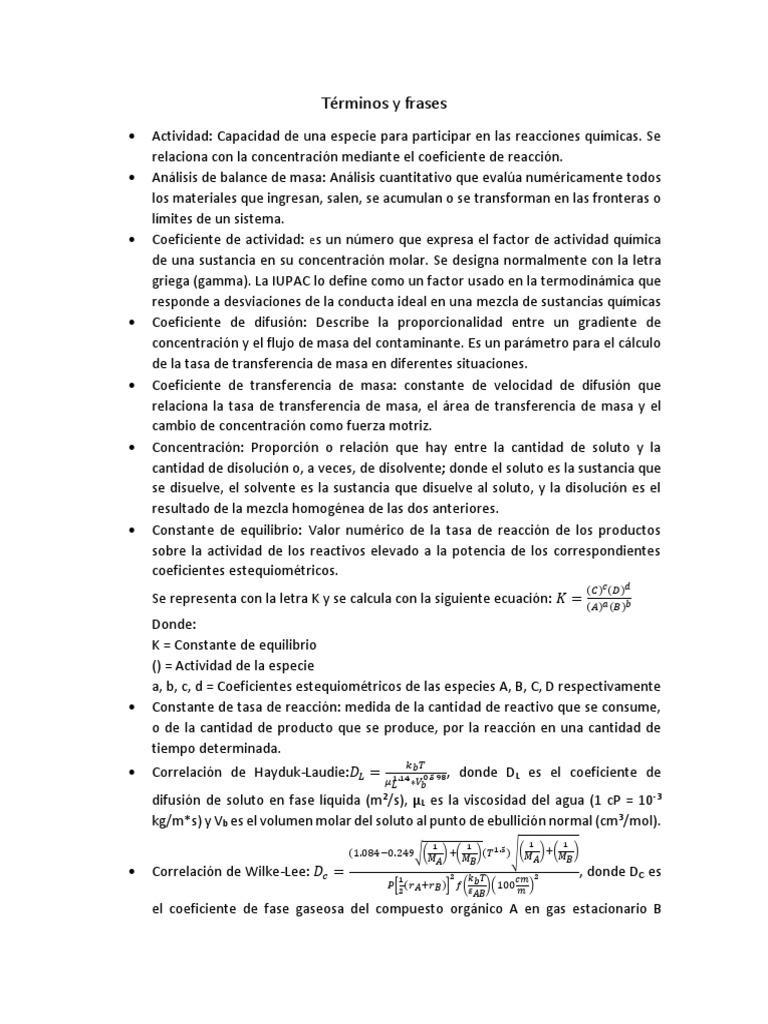Términos Clave en Química y Difusión | PDF | Equilibrio químico ...