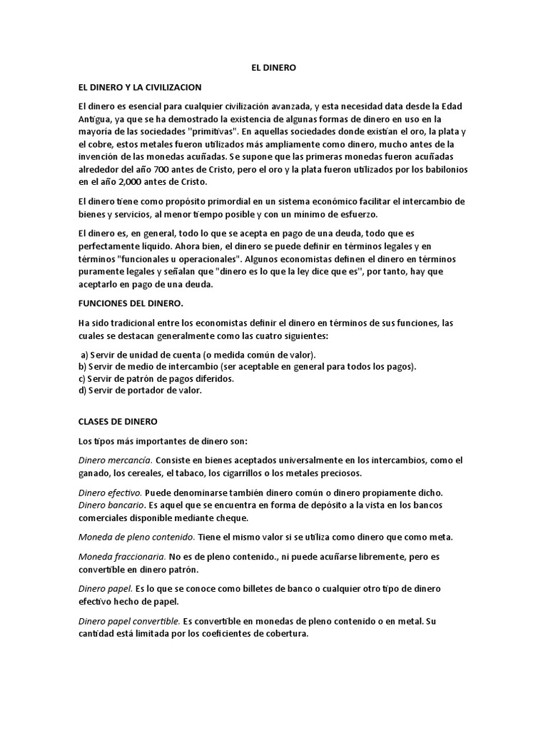 El Dinero | PDF | Dinero | Moneda