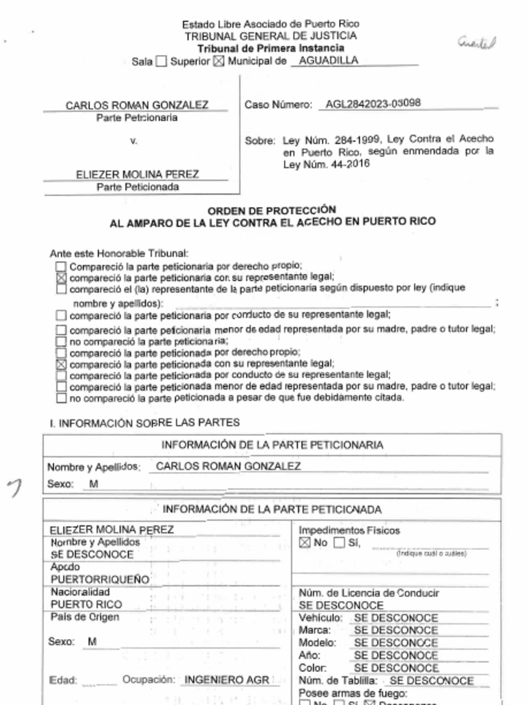 Orden de Protección Contra Eliezer Molina | PDF