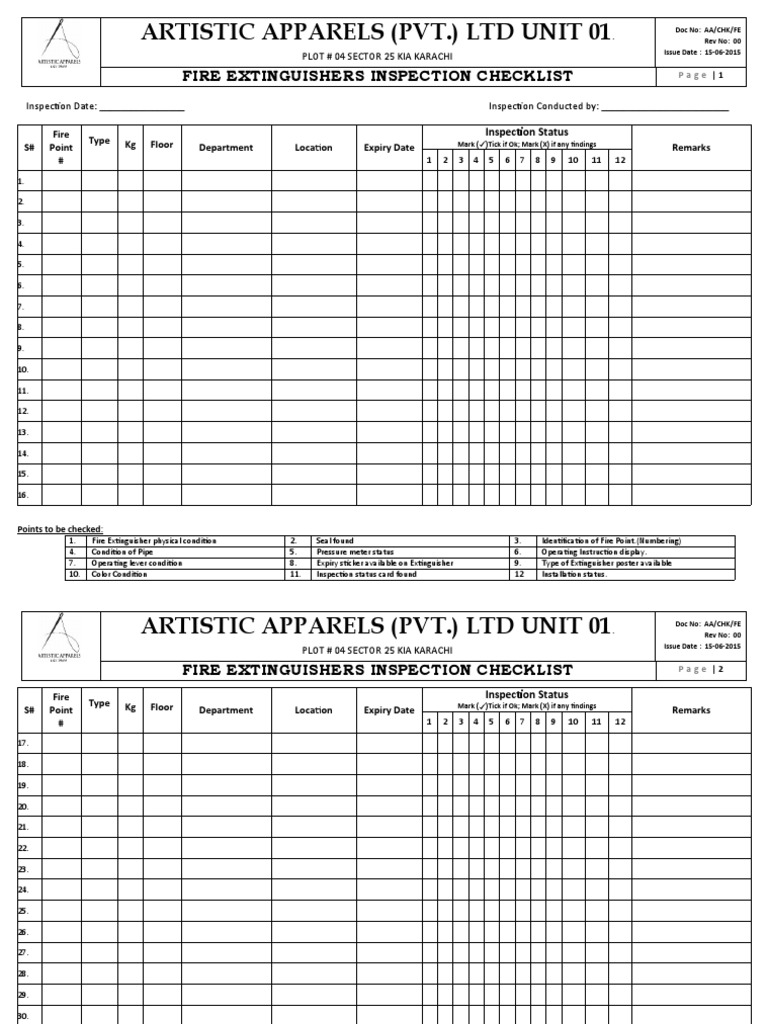 Fire Extinguisher Inspection Checklist | PDF | Manufactured Goods ...