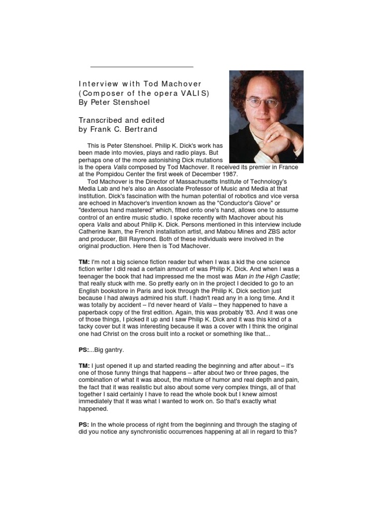Interview With Tod Machover (Composer of The Opera VALIS) | PDF ...