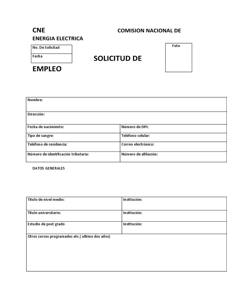Solicitud de Empleo CNE | PDF