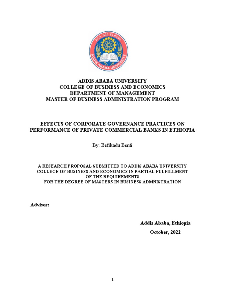 Befekadu - Prposal - First Draft | PDF | Governance | Corporate Governance