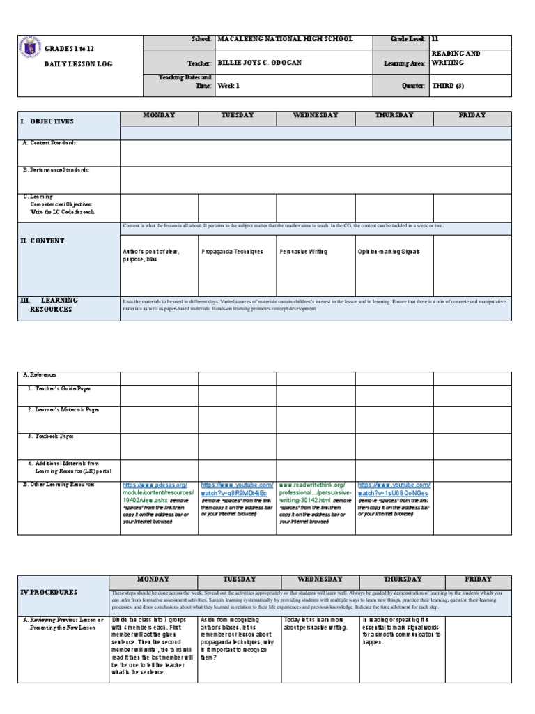 DLL ENG8 3RDQ Week8 1 | Download Free PDF | Learning | Propaganda